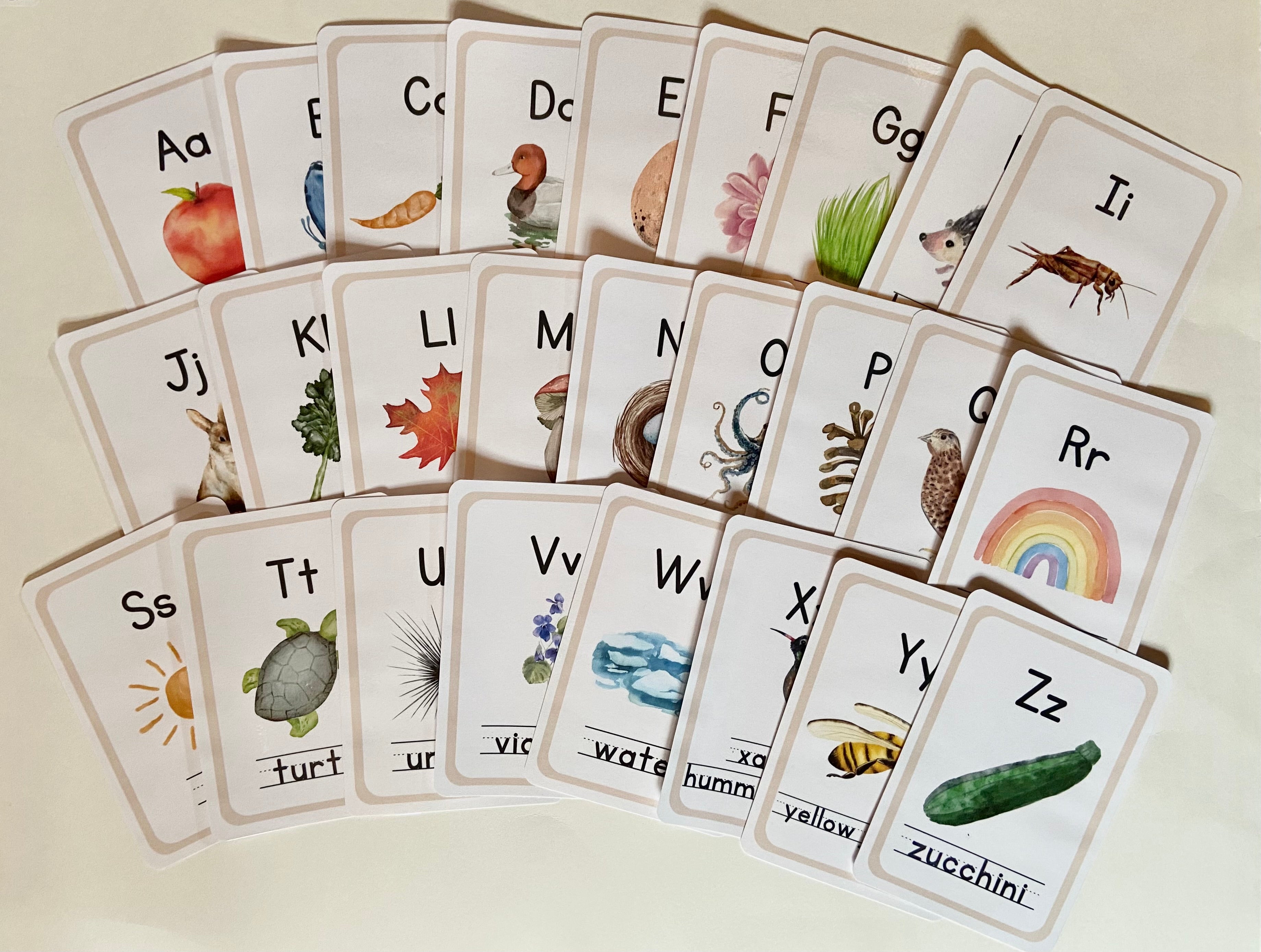Watercolor Nature-Themed Alphabet Cards + Magnets/Tokens for Learning ...