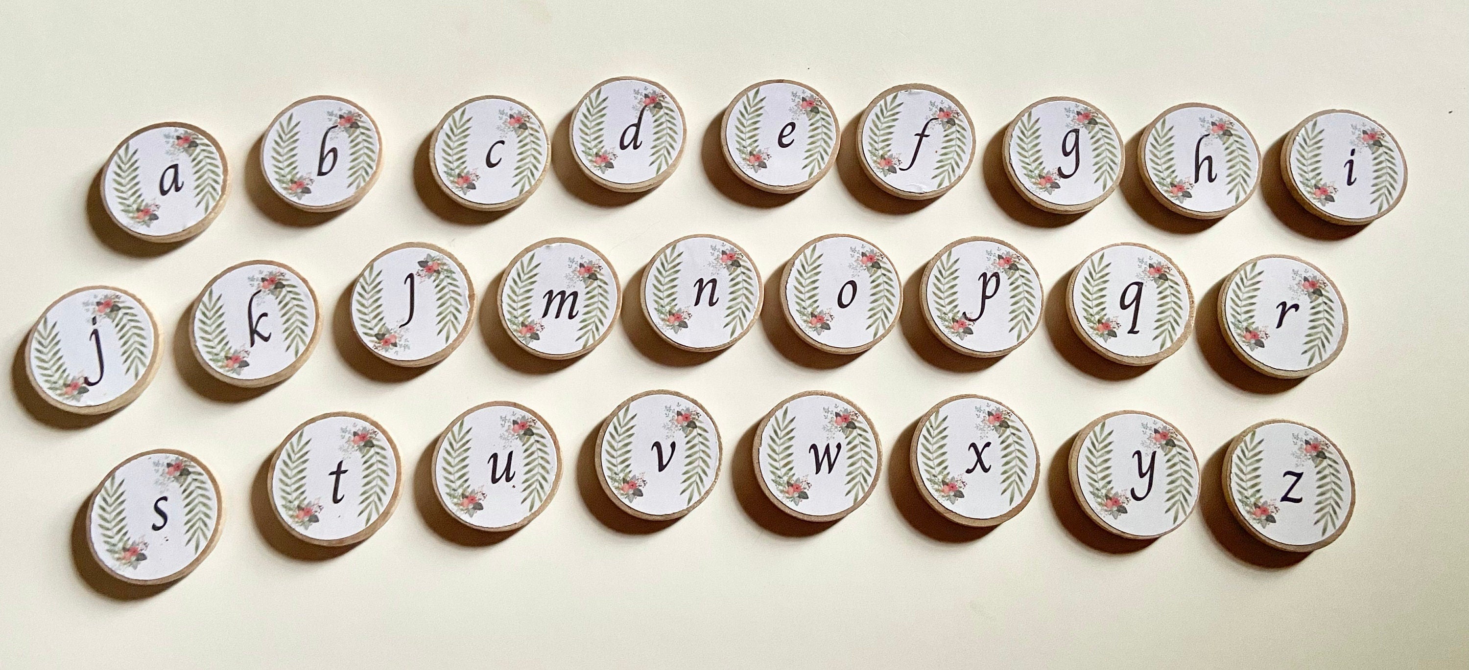 Wooden Lowercase Alphabet Magnets - Floral Design - Set of 26 Lowercas ...